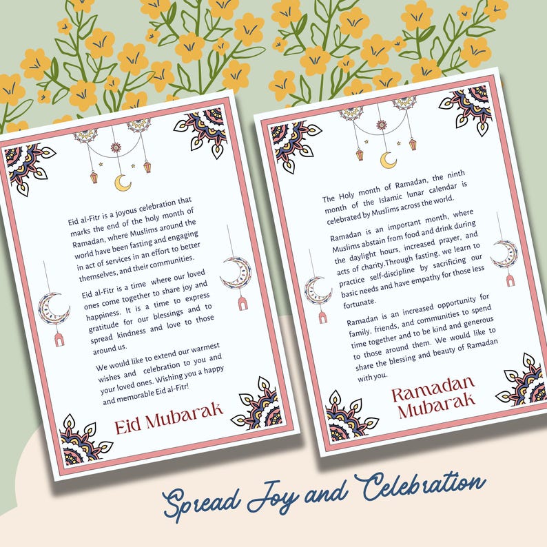 Happy Eid and Ramadan Mubarak Printable Card, Eid and Ramadan Info Card ...