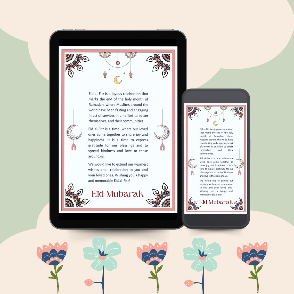 Happy Eid Mubarak Printable Card, Eid Info Card, Eid Al Fitr Digital ...