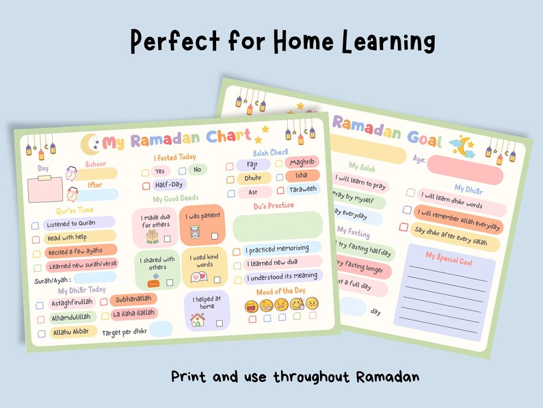 Ramadan Kids Activity Chart and Goals | Islamic Homeschool Printable ...