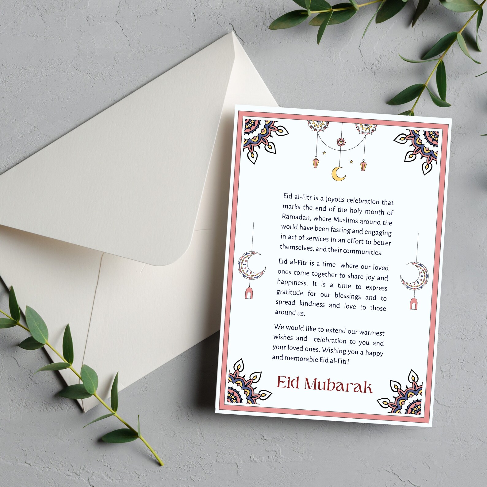 Happy Eid Mubarak Printable Card, Eid Info Card, Eid Al Fitr Digital ...