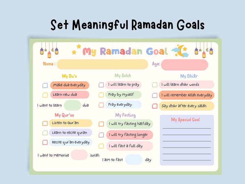 Ramadan Kids Activity Chart and Goals | Islamic Homeschool Printable ...