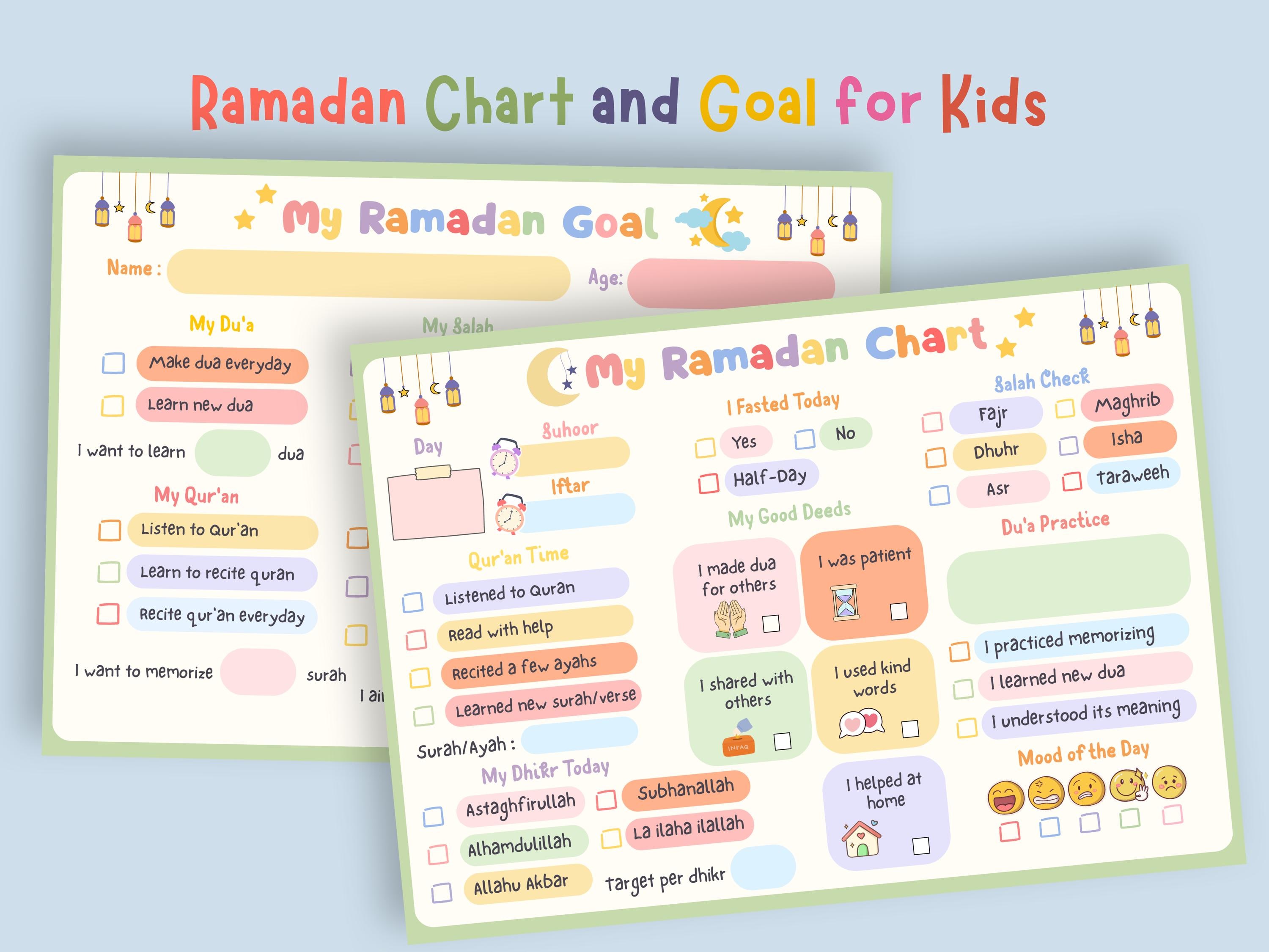 Ramadan Kids Activity Chart and Goals | Islamic Homeschool Printable ...