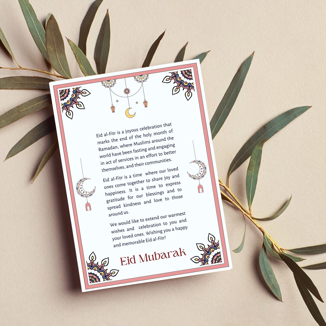 Happy Eid Mubarak Printable Card Eid Info Card Eid Al Fitr - Etsy