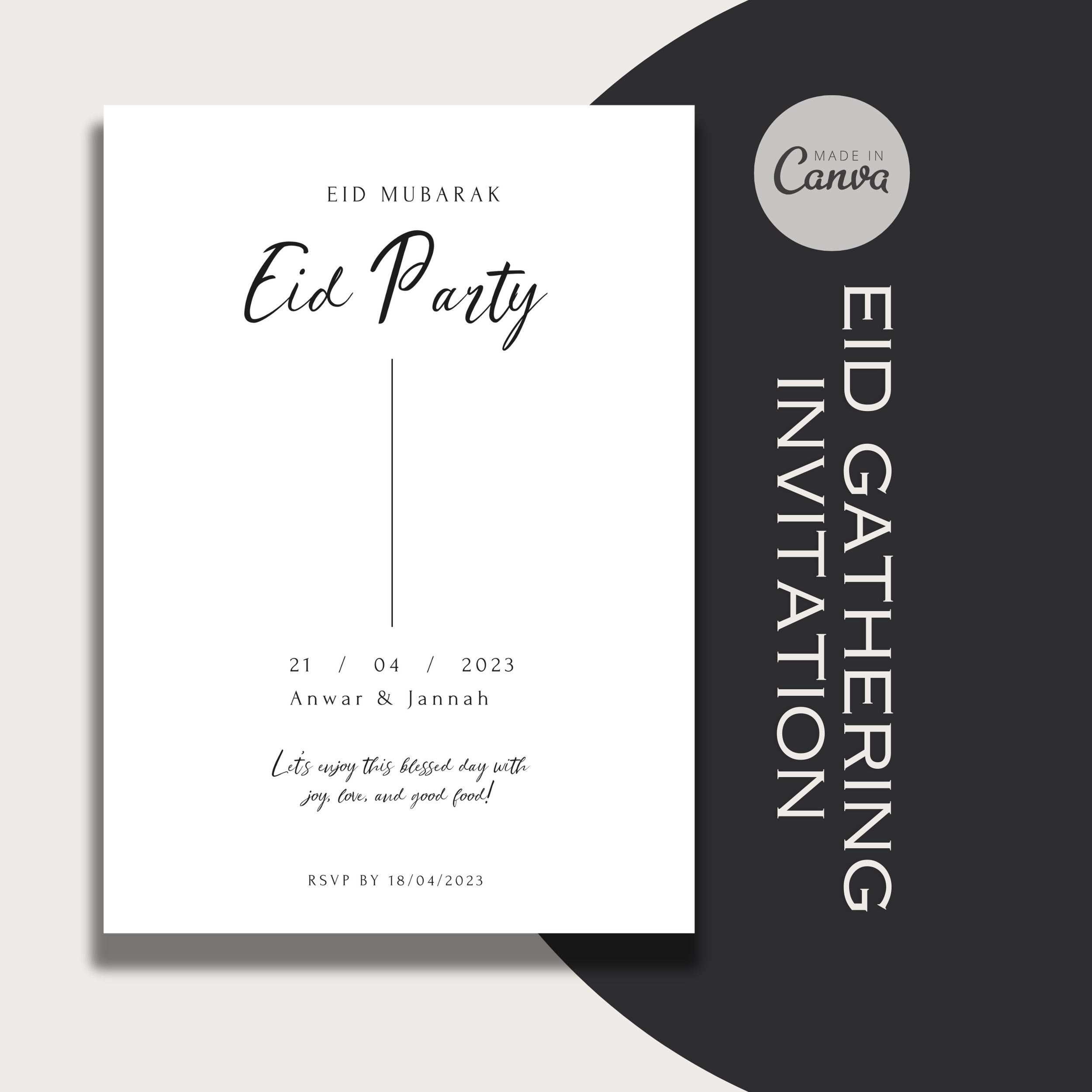 Simple Elegant Eid Invitation Card Eid Gathering Printable Card Eid ...