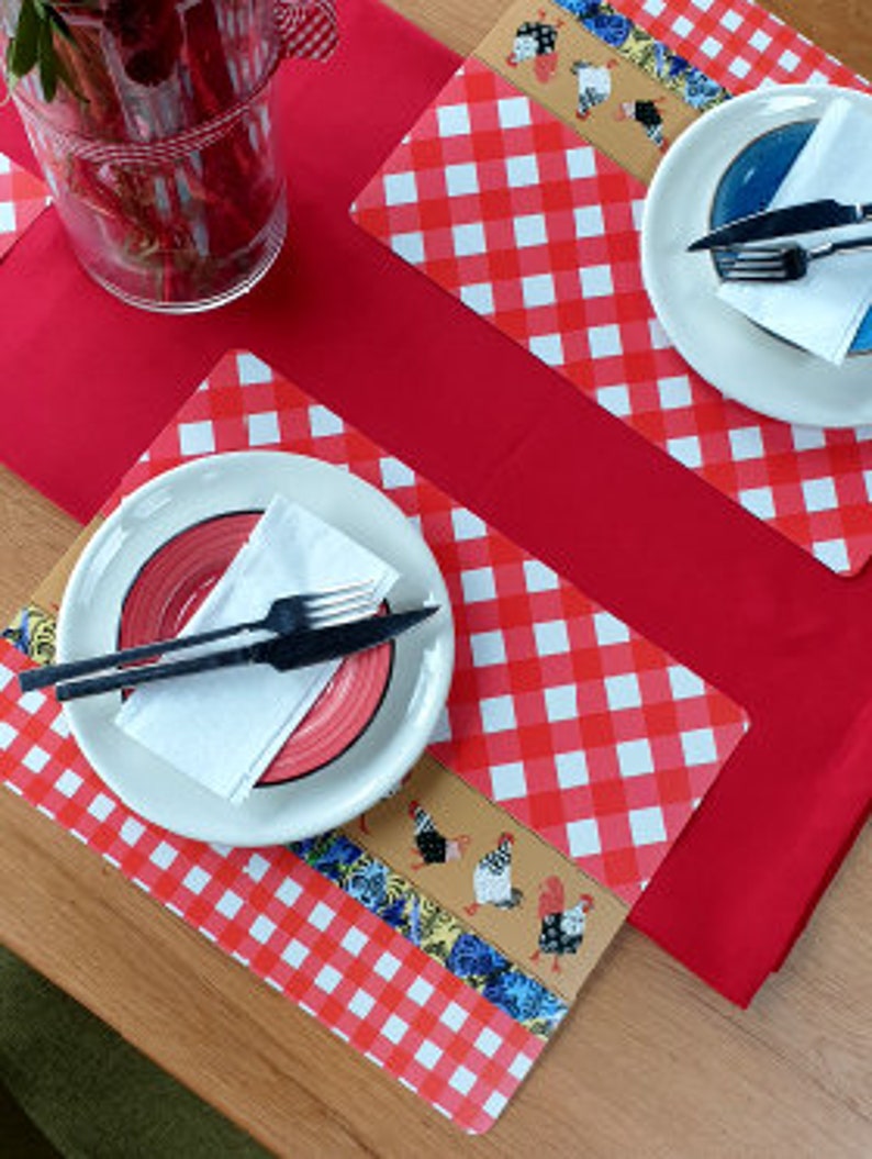 Red Rooster Design Table Placemats Placemats Set of 2, 4, 6 Washable ...
