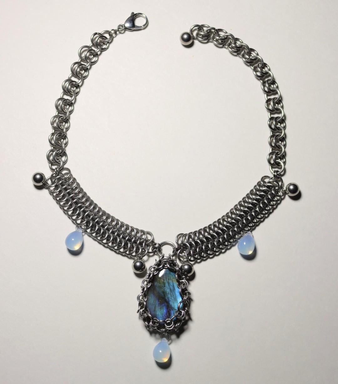 Prism Chain Stainless Steel Chainmaille Necklace Labradorite Wrapped ...