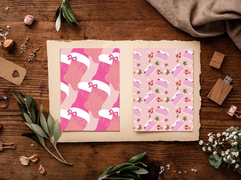 Girlie Christmas Collection Pretty in Pink Christmas Pattern Set, Cute ...