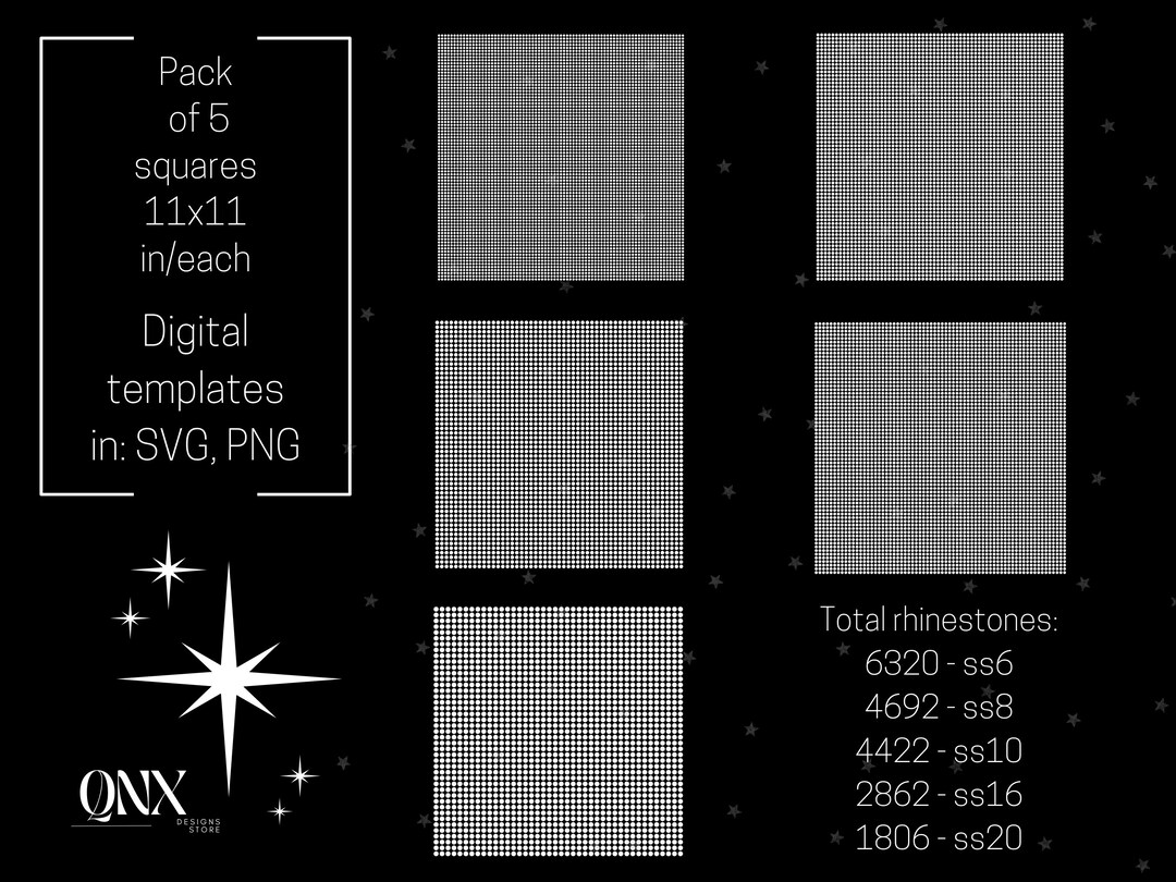 Rhinestone Square SVG Template Bundle - Five Templates - Ss6, Ss8, Ss10 ...