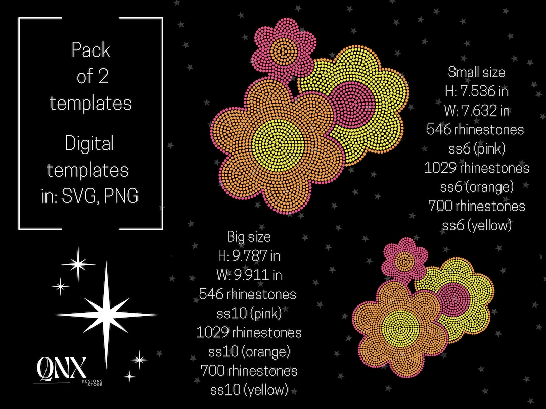 Rhinestone Flowers Template | Flowers Design | Bundle | Rhinestone ...