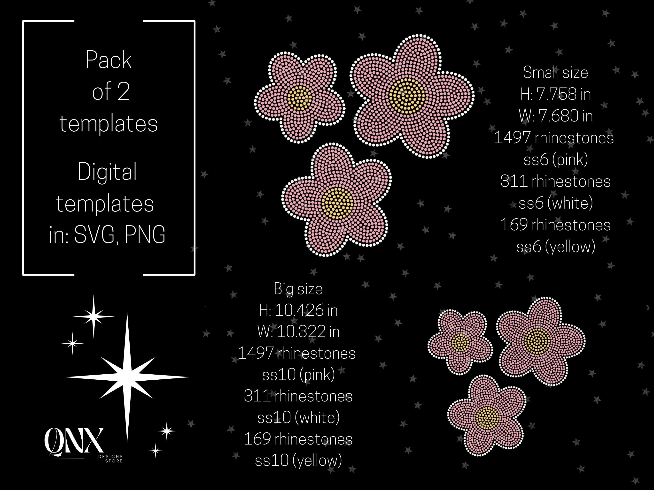 Rhinestone Flowers Template Flowers Design Bundle - Etsy