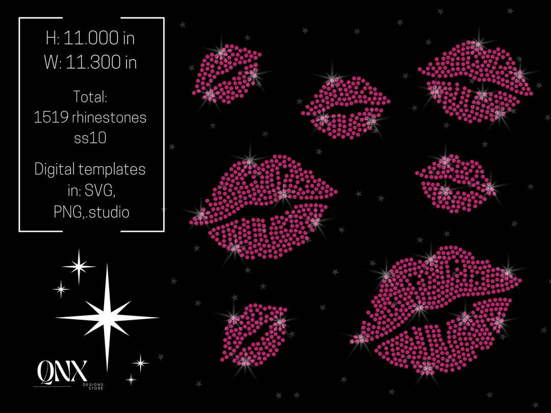 Kisses Rhinestone Template Digital Download, Kiss Design, Rhinestone ...