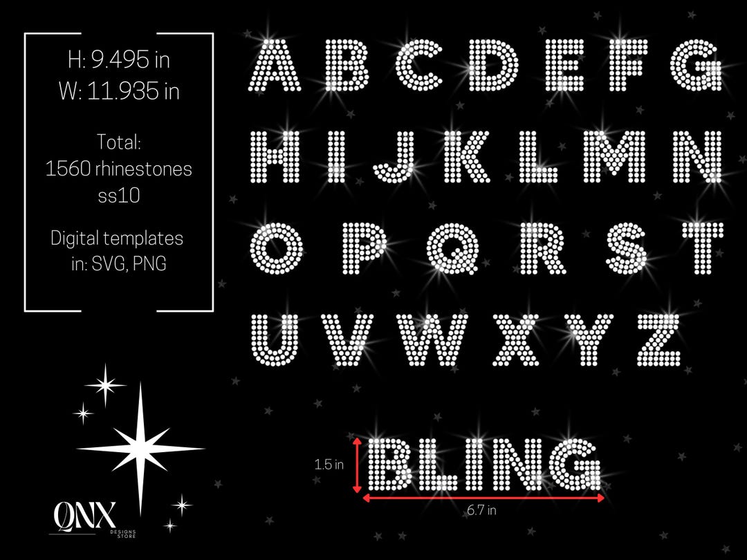 Rhinestone Block Font, Font Template Digital Download, Alphabet ...