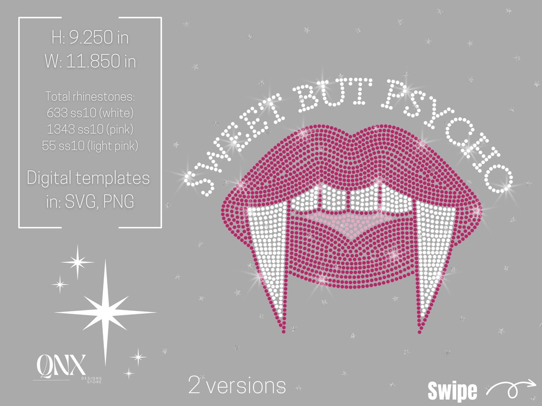 Sweet but Psycho Lips Rhinestone Design, Vampire Design Digital ...