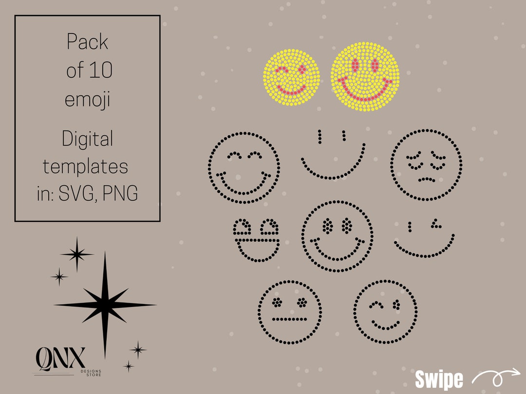 Emoji Pack | Rhinestone Template | Ss10, Emoji | Smiley Design | Svg ...