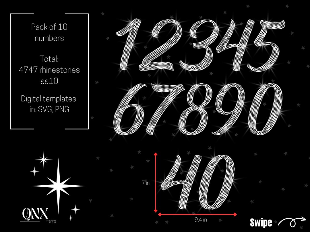 Numbers Rhinestone Template, Font Template Digital Download, Alphabet ...