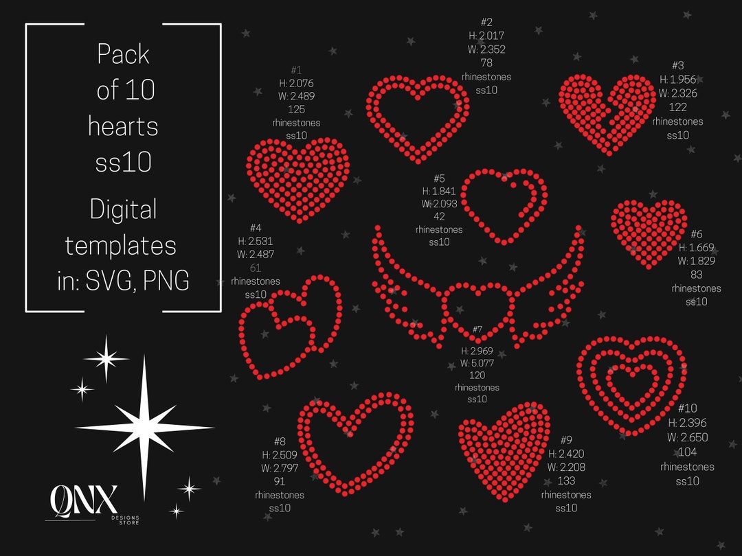 Hearts Svg | Rhinestone Hearts Template | Ss10 | Bundle | Heart Design ...