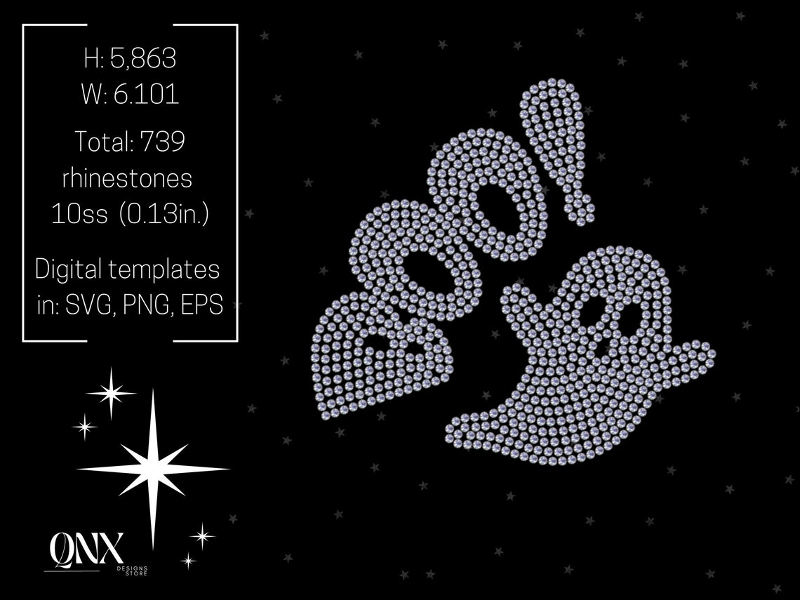 Boo Ghost Halloween Ss10 Rhinestone Template Digital - Etsy