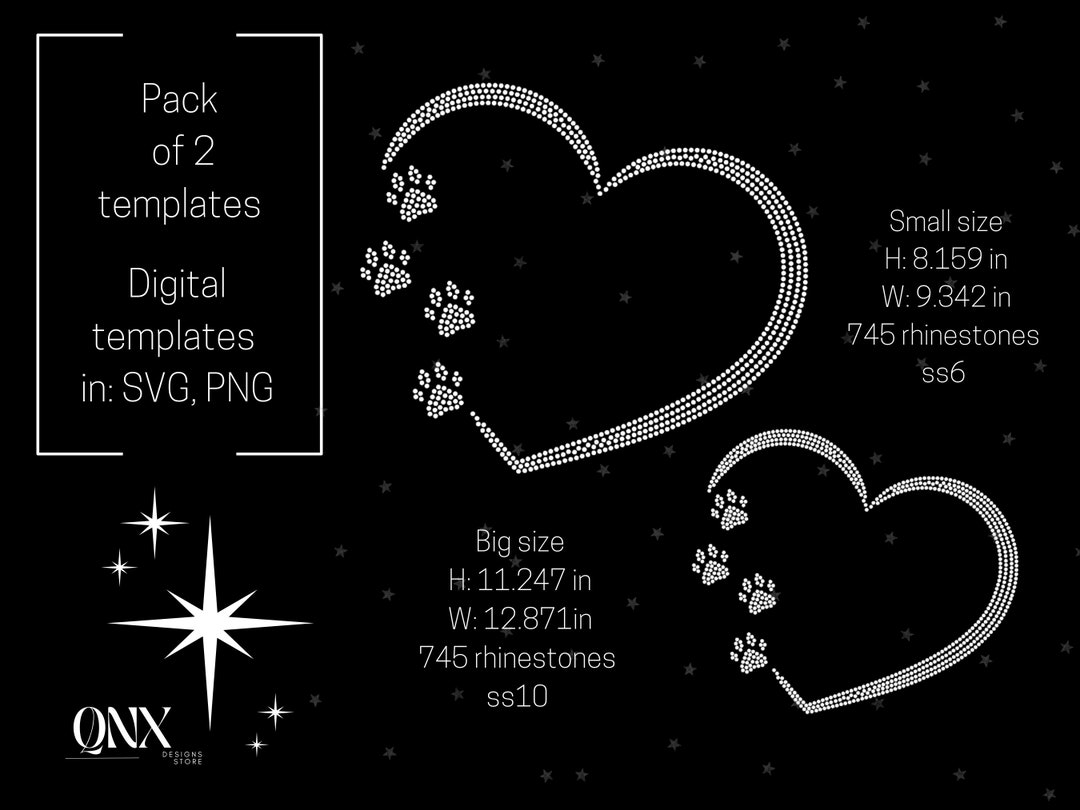 Heart Svg | Rhinestone Heart Paws Template | Ss10 | Bundle | Dog Love ...