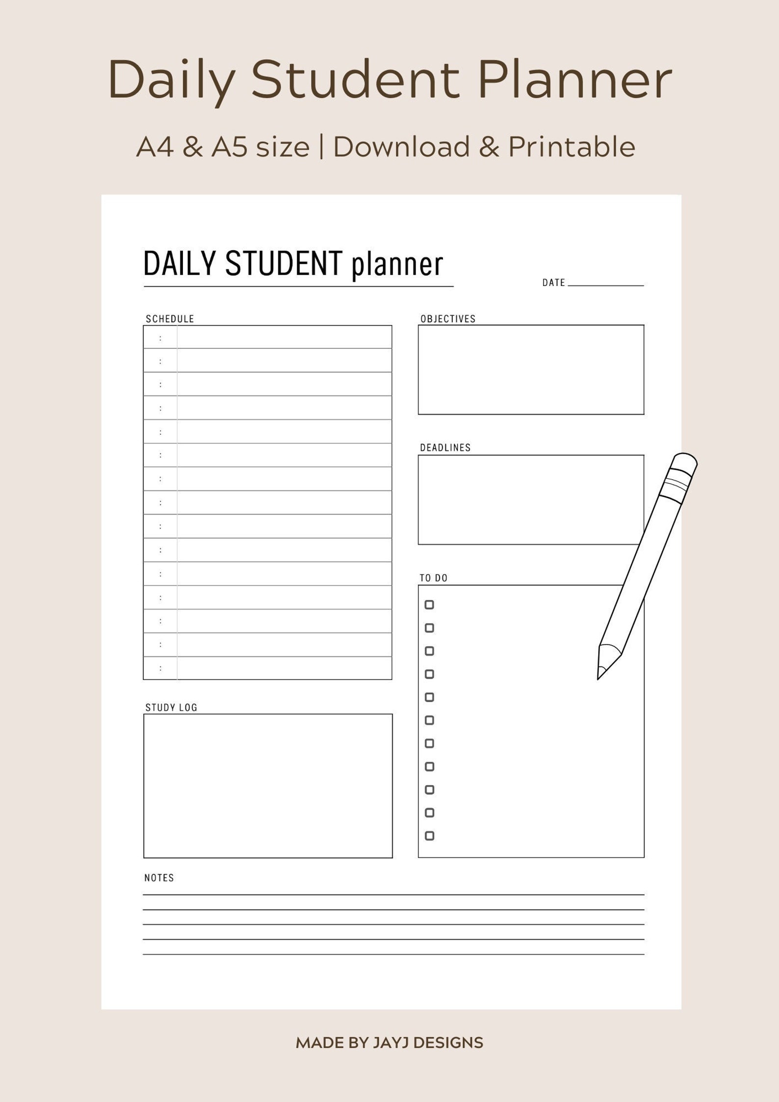 Daily Student Planner | Daily Planner for Students | Student Academic ...