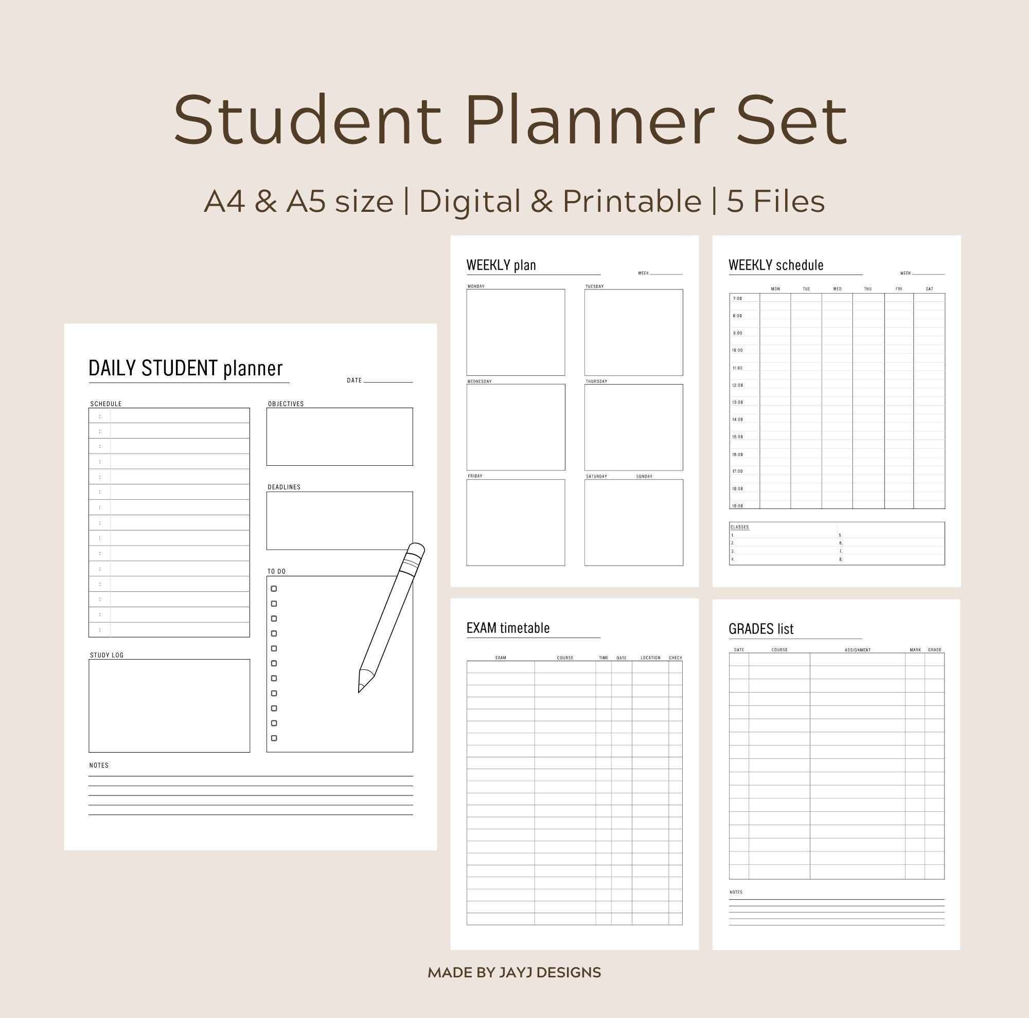 Student Academic Planner Set University Printable Planner - Etsy