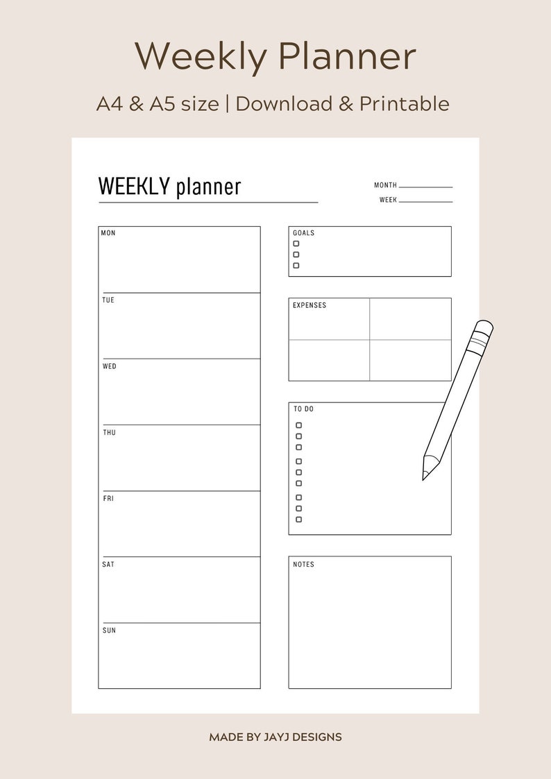 Weekly Planner Digital Download Printable Productivity Planner Weekly ...