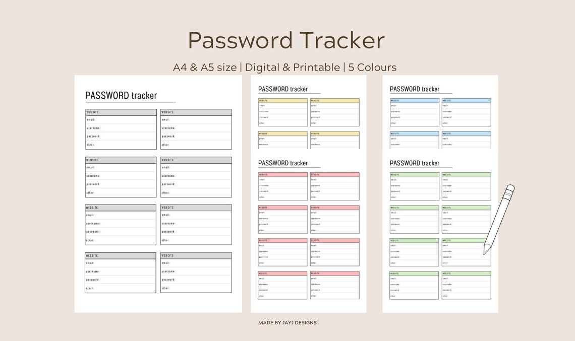 Printable Fillable Password Tracker Digital Password Tracker Password ...