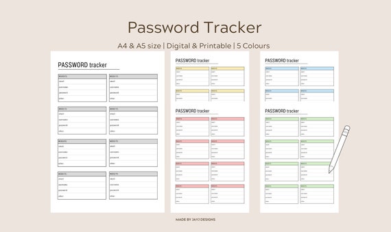 Printable Fillable Password Tracker Digital Password Tracker - Etsy