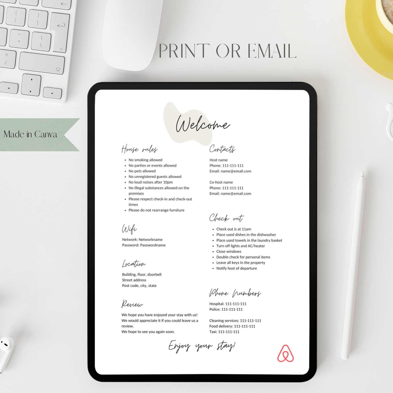 Printable Airbnb Welcome Sign, Printable Welcome Guide in Canva ...