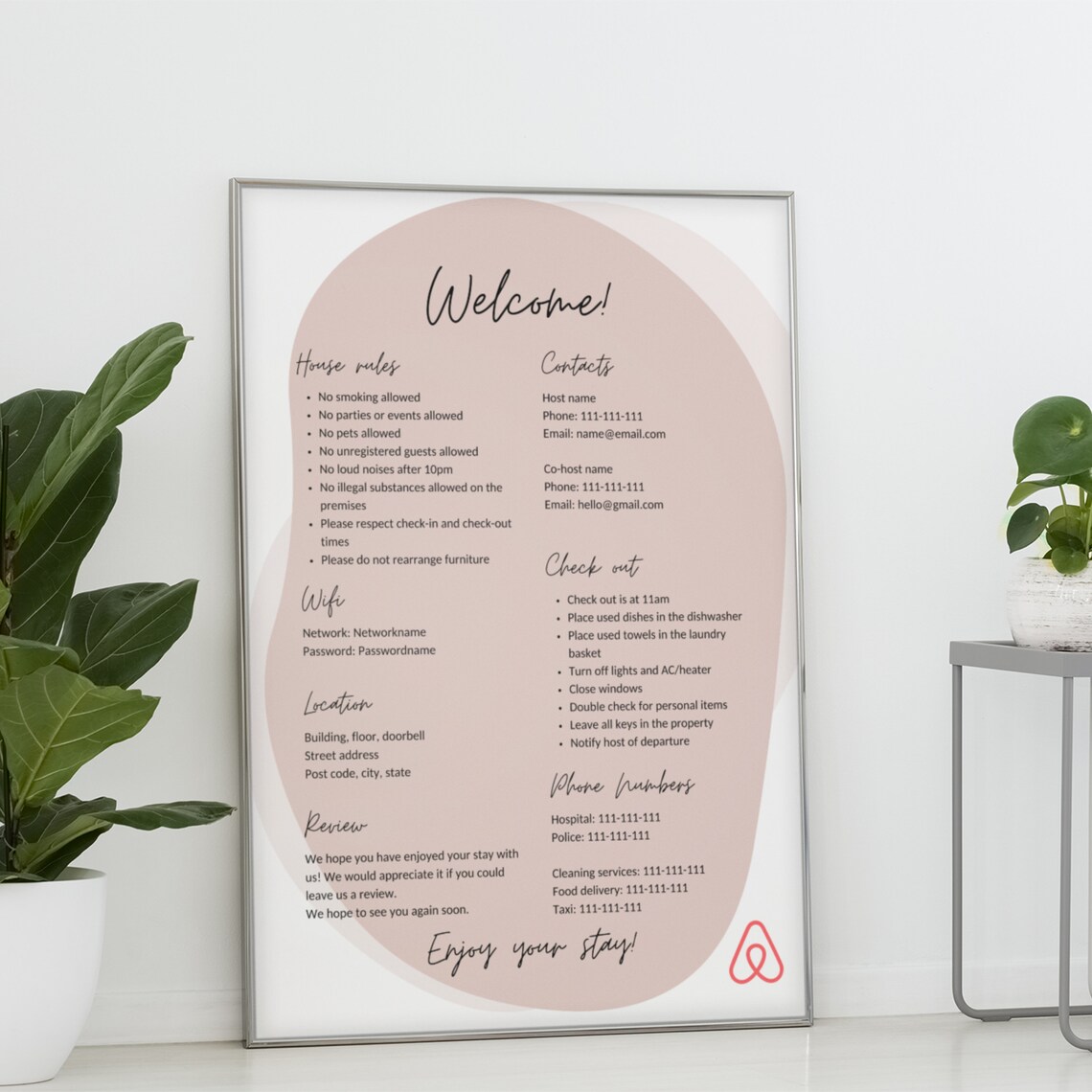 Printable Airbnb Welcome Sign, Editable Airbnb Sign Template, House ...