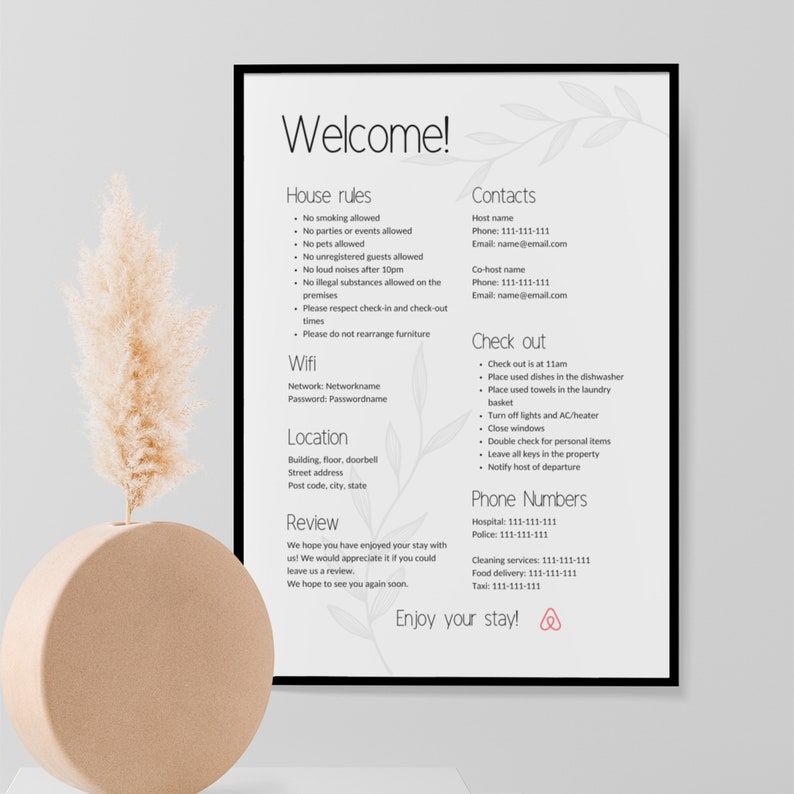 Canva Template of Airbnb Welcome Sign With House Rules, Wifi Sign ...