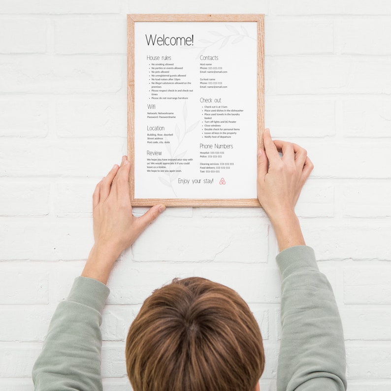 Canva Template of Airbnb Welcome Sign With House Rules, Wifi Sign ...