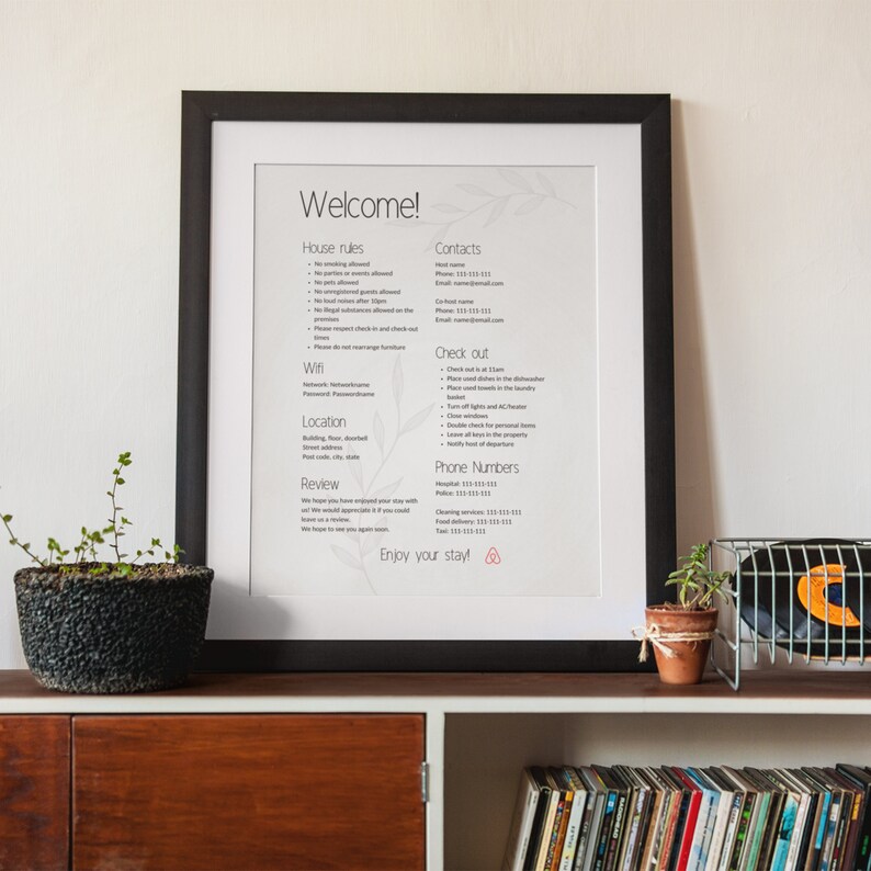 Canva Template of Airbnb Welcome Sign With House Rules, Wifi Sign ...