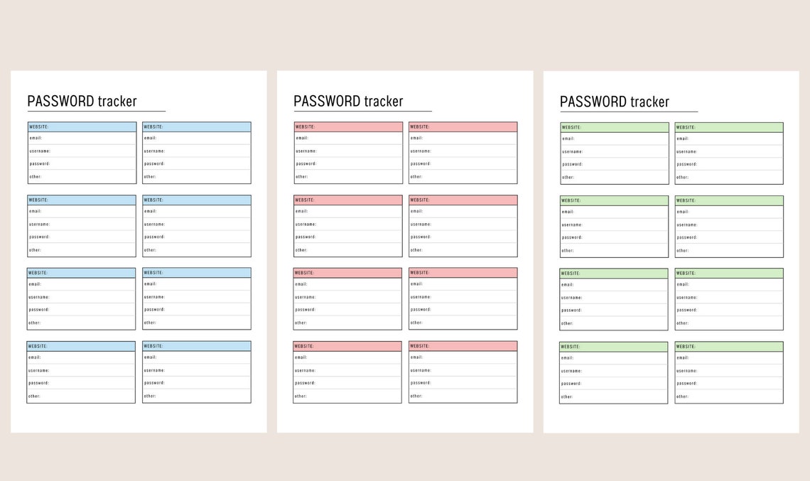 Printable Fillable Password Tracker Digital Password Tracker Password ...