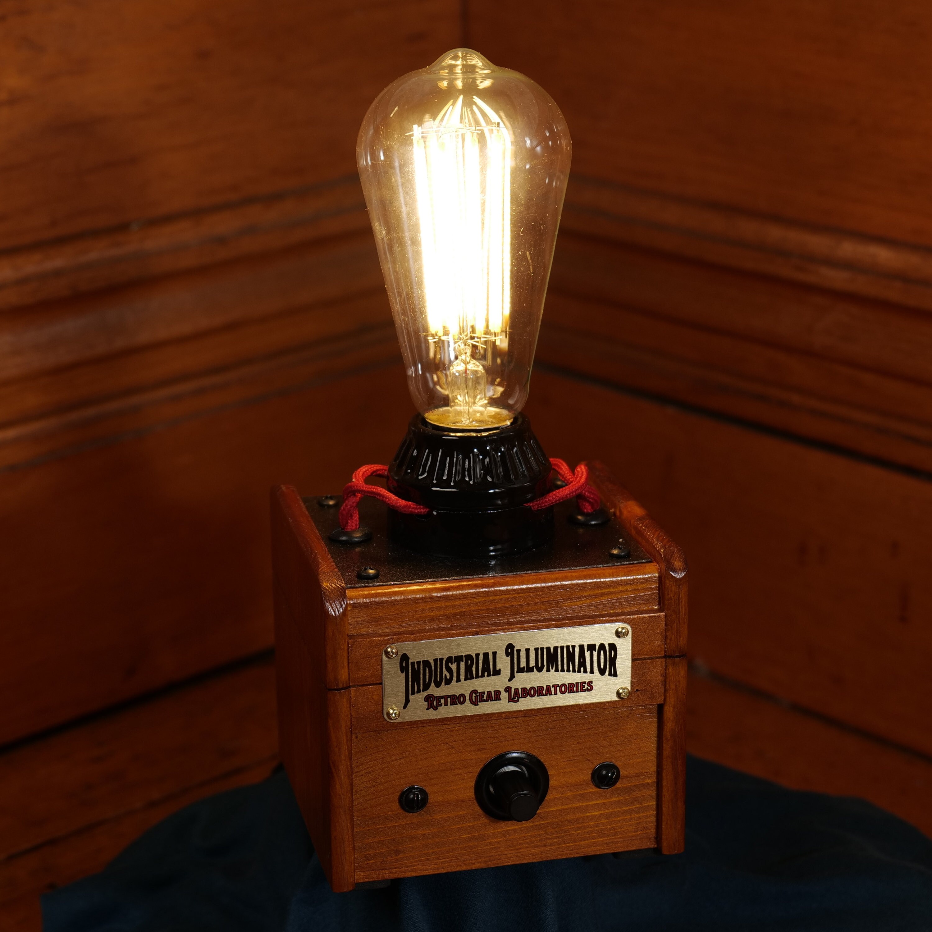 Industrial Desk Lamp Dimming LED Edison Bulb in a Wood and Hammered ...