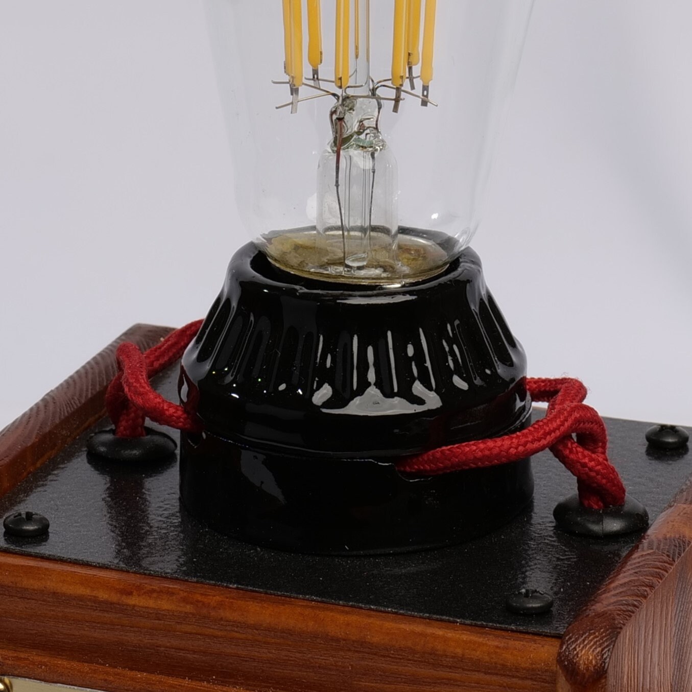Industrial Desk Lamp Dimming LED Edison Bulb in a Wood and Hammered ...