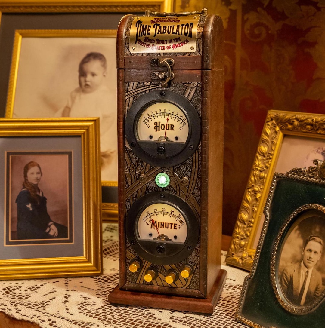 LIMITED EDITION Steampunk Desk Clock in a Vintage Wine Case Unique Self ...