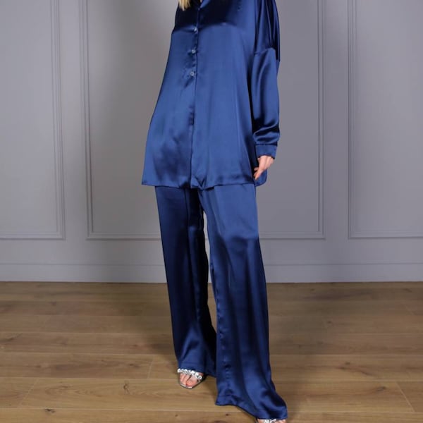 Silk Satin Pants Suit - Etsy