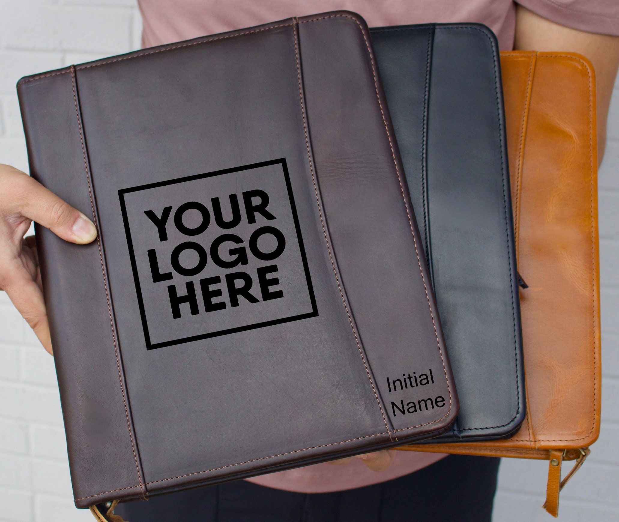 Personalized Leather Portfolio, Document Bag With Zipper, Letter Size ...