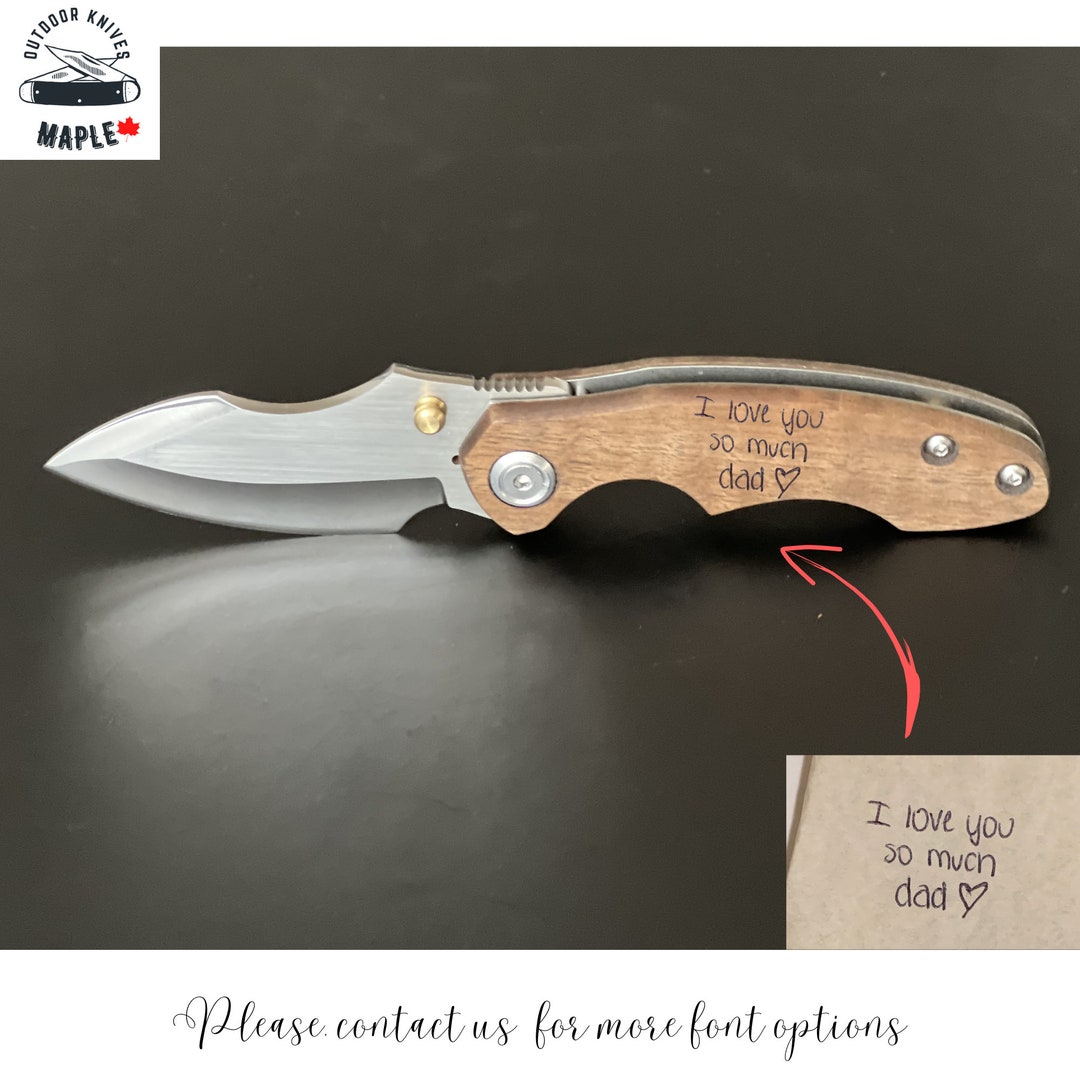 Handwriting Engraved Pocket Knife: Personalized Keepsake, Walnut Wood ...