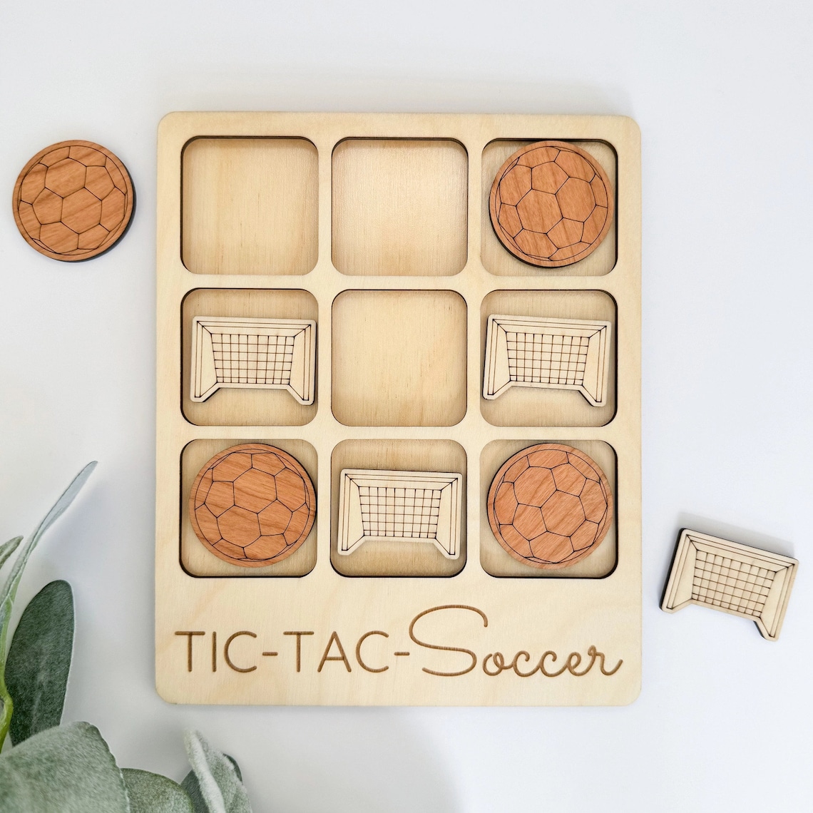 Soccer Tic-tac-toe Board Set Premium Wooden Game Pieces With Iconic ...