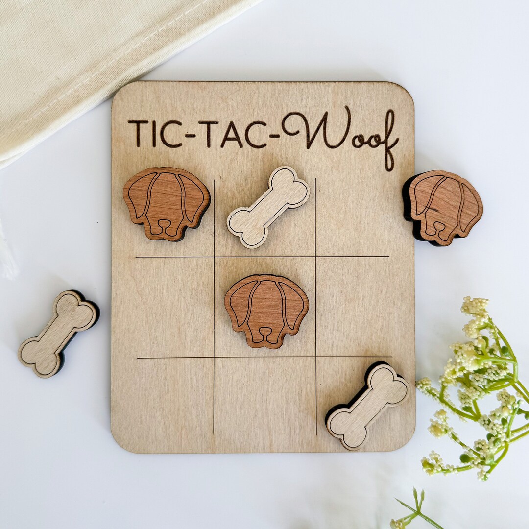 Mini Dog Wooden Tic Tac Toe Board, Dog Lover Wooden Board Game, Dog Mom ...