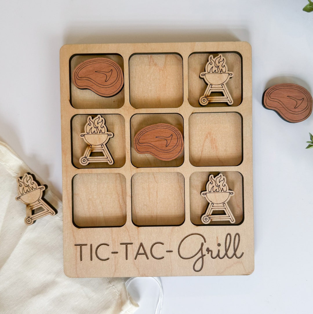 Grilling Fun Tic-tac-toe Wooden Board Game BBQ Themed Family Game Night ...