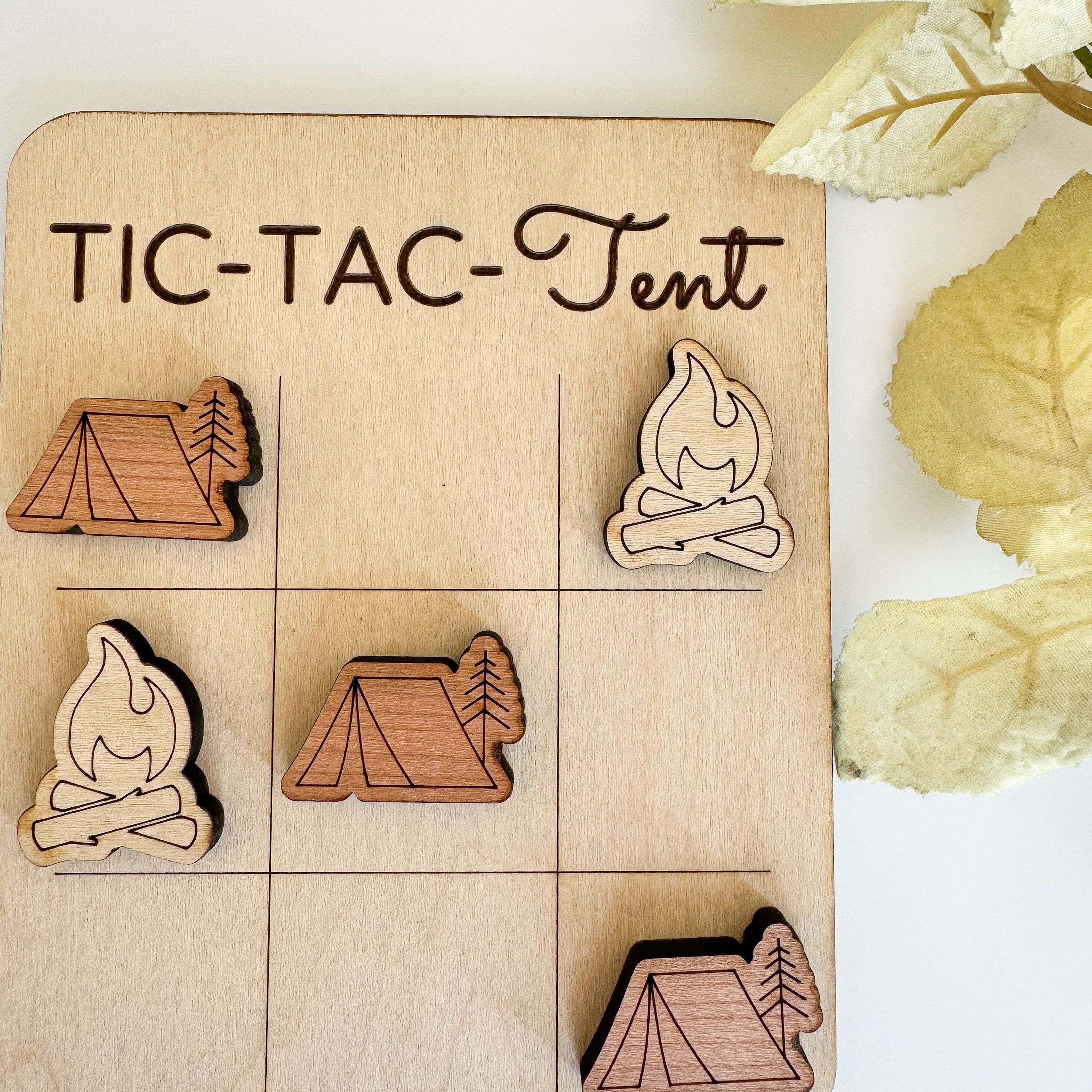 Mini Camping Wooden Tic Tac Toe Board, Tent Wooden Board Game, Camper ...