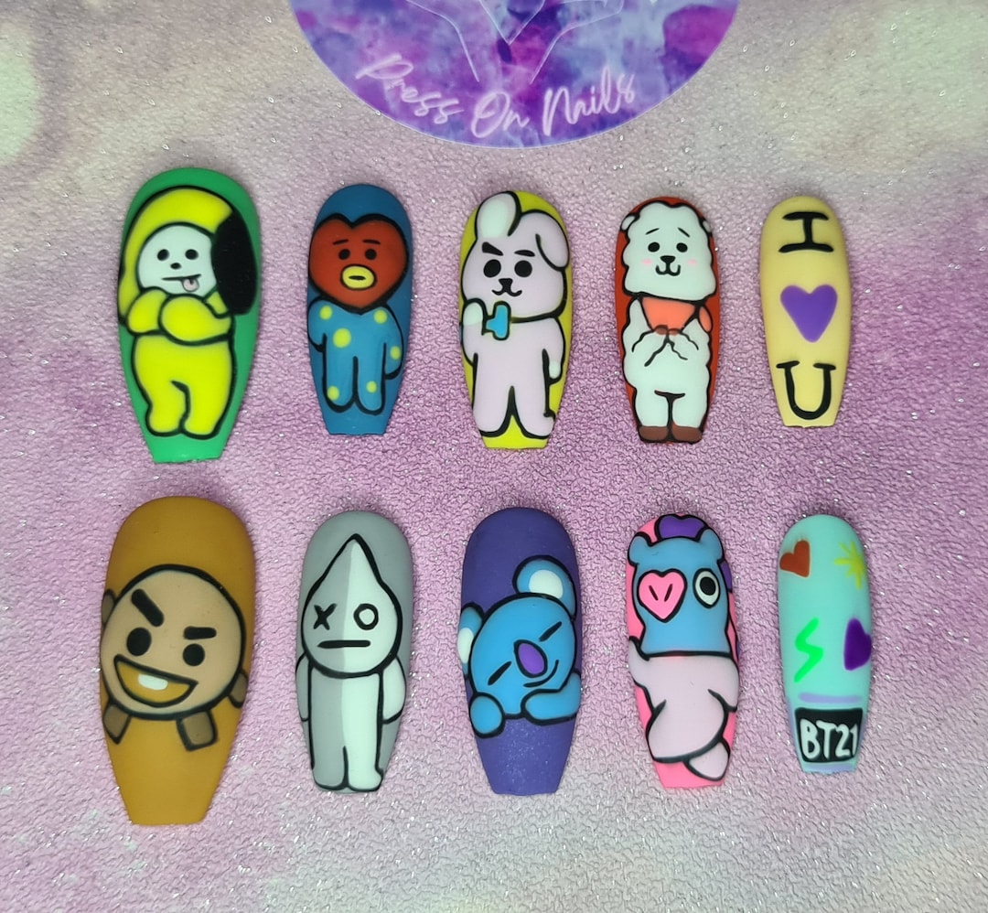 BTS BT21 Full Character Set K-pop Themed Hand Painted Press on Nails - Etsy