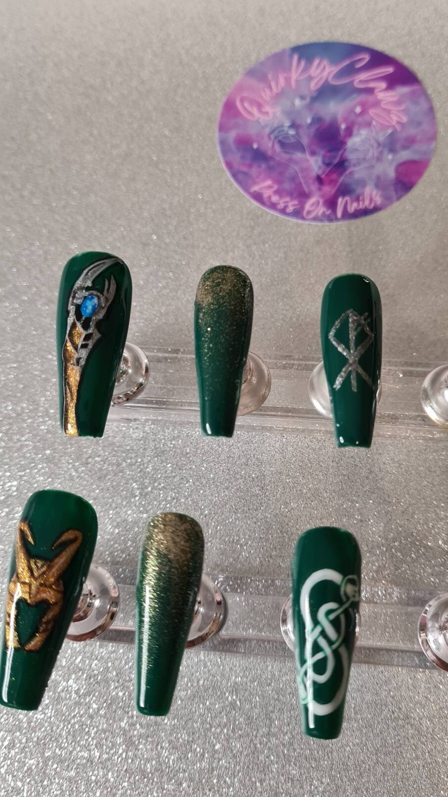 Loki Inspired Green and Gold Hand Painted Press on Nails - Etsy