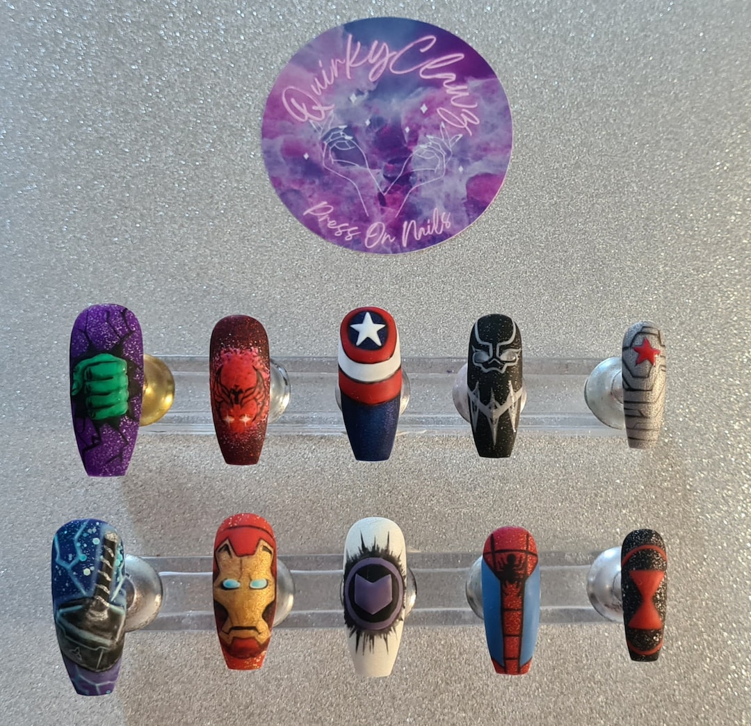 Glitter Marvel Avengers Themed Hand Painted Press on Nails - Etsy
