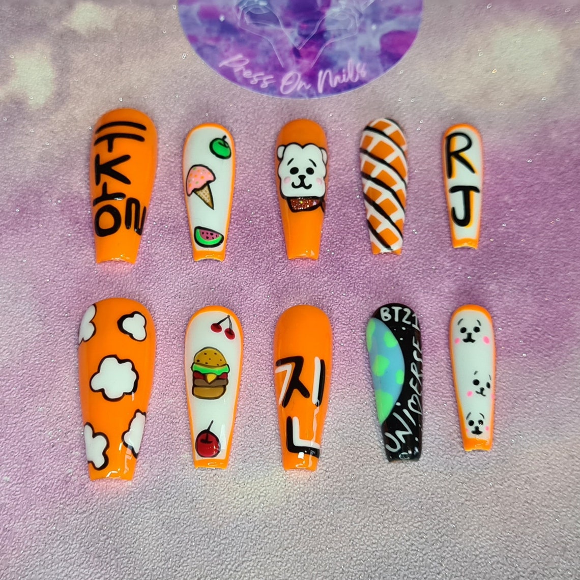 BTS BT21 Jin Bias K-pop Themed Hand Painted Press on Nails - Etsy