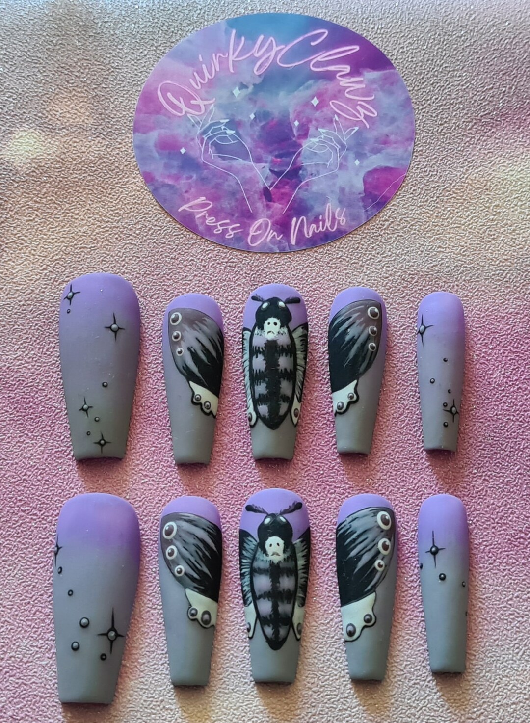 Purple Grey Ombre Gothic Skull Hawk Moth Hand Painted Press on Nails - Etsy