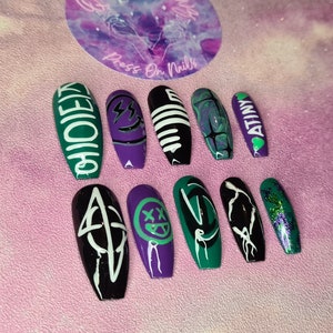 ATEEZ Atiny Purple and Green Themed Hand Painted Luxury Press on Nails ...