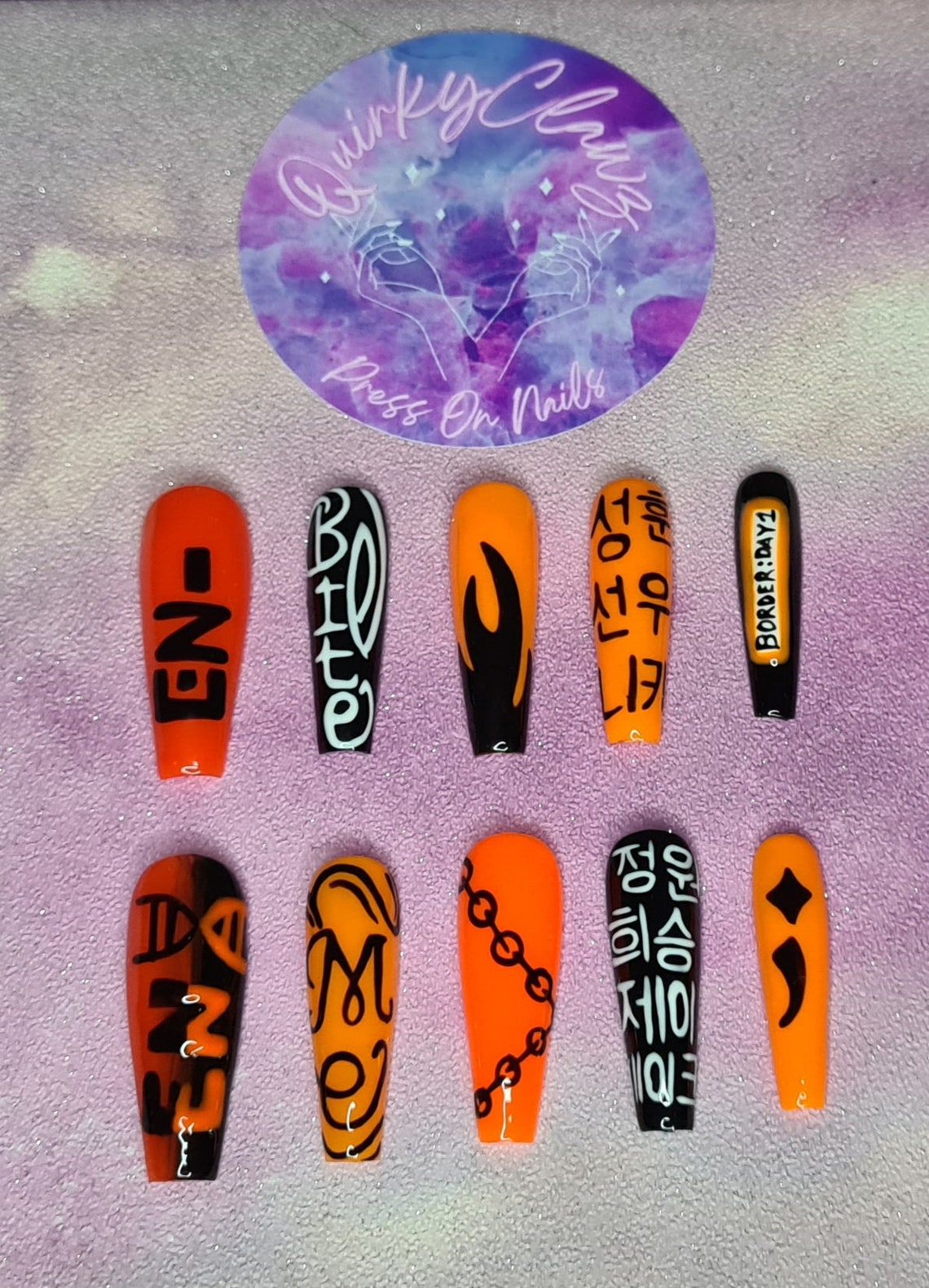 Enhypen K-pop Orange and Black Themed Hand Painted Press on - Etsy